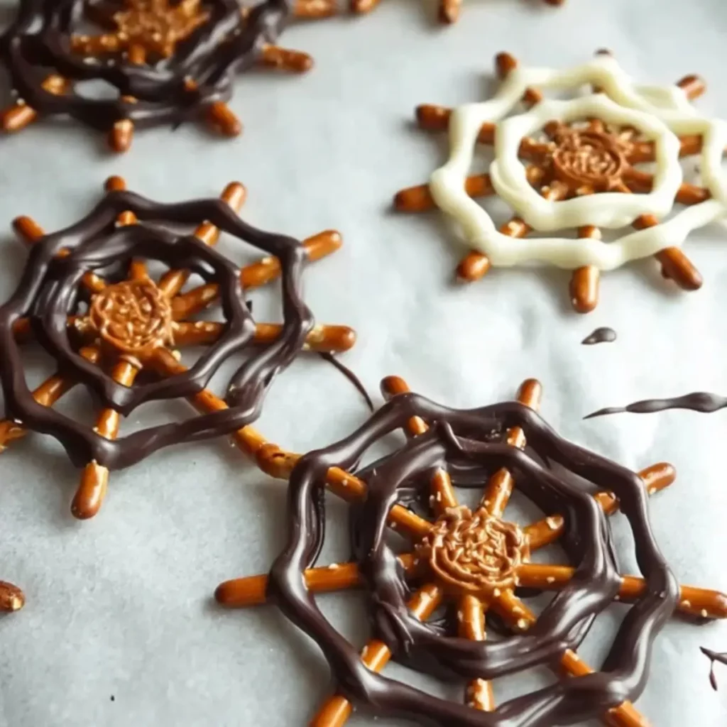 Halloween Chocolate Pretzel Spider Webs – Easy & Fun - CookBakeShare