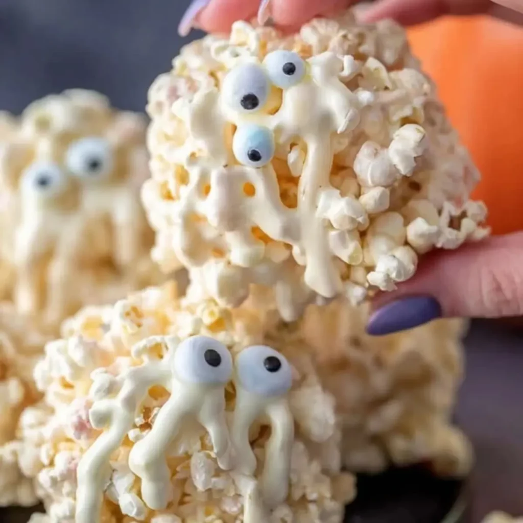 Ghost Marshmallow Popcorn Balls – Easy Halloween Treats - CookBakeShare